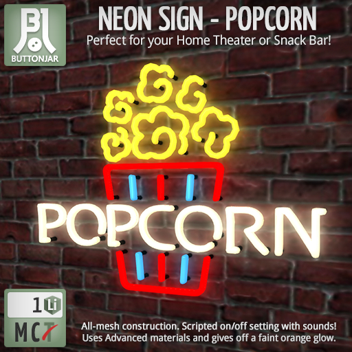 Second Life Marketplace - Neon Sign (Popcorn) - Buttonjar